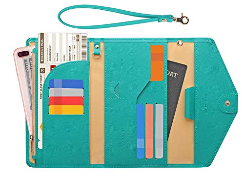 ZOPPEN Passport Holder Women Travel Wallet Rfid Blocking Passport Cover Document Organizer Strap Ver.5, #25 Emerald Green