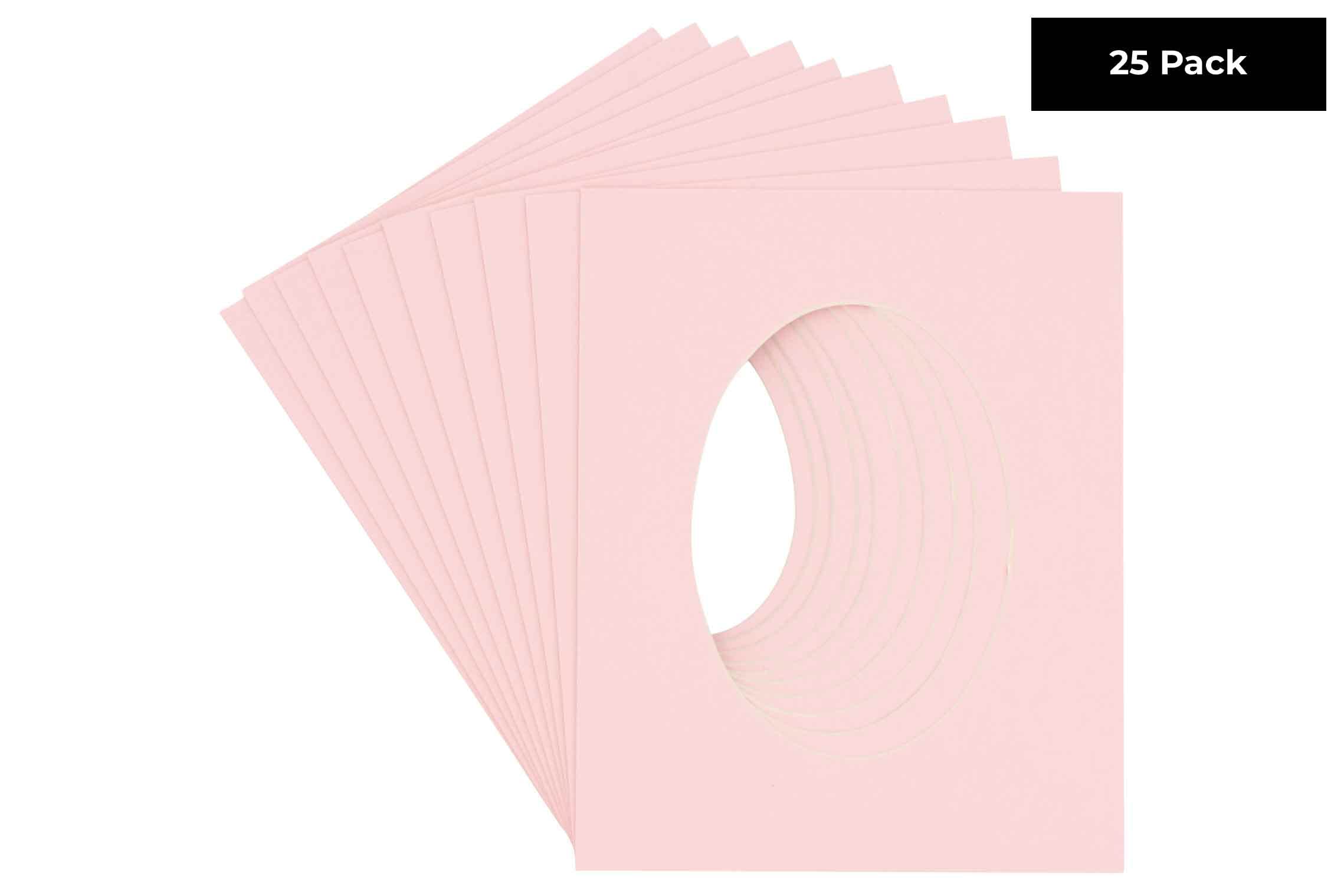 CountryArtHouse Soft Pink Acid Free 8x10 Oval Picture Frame Mat with White Core Bevel Cut for 5x7 Pictures - Fits 8x10 Frame - Pack of 25 Matboards