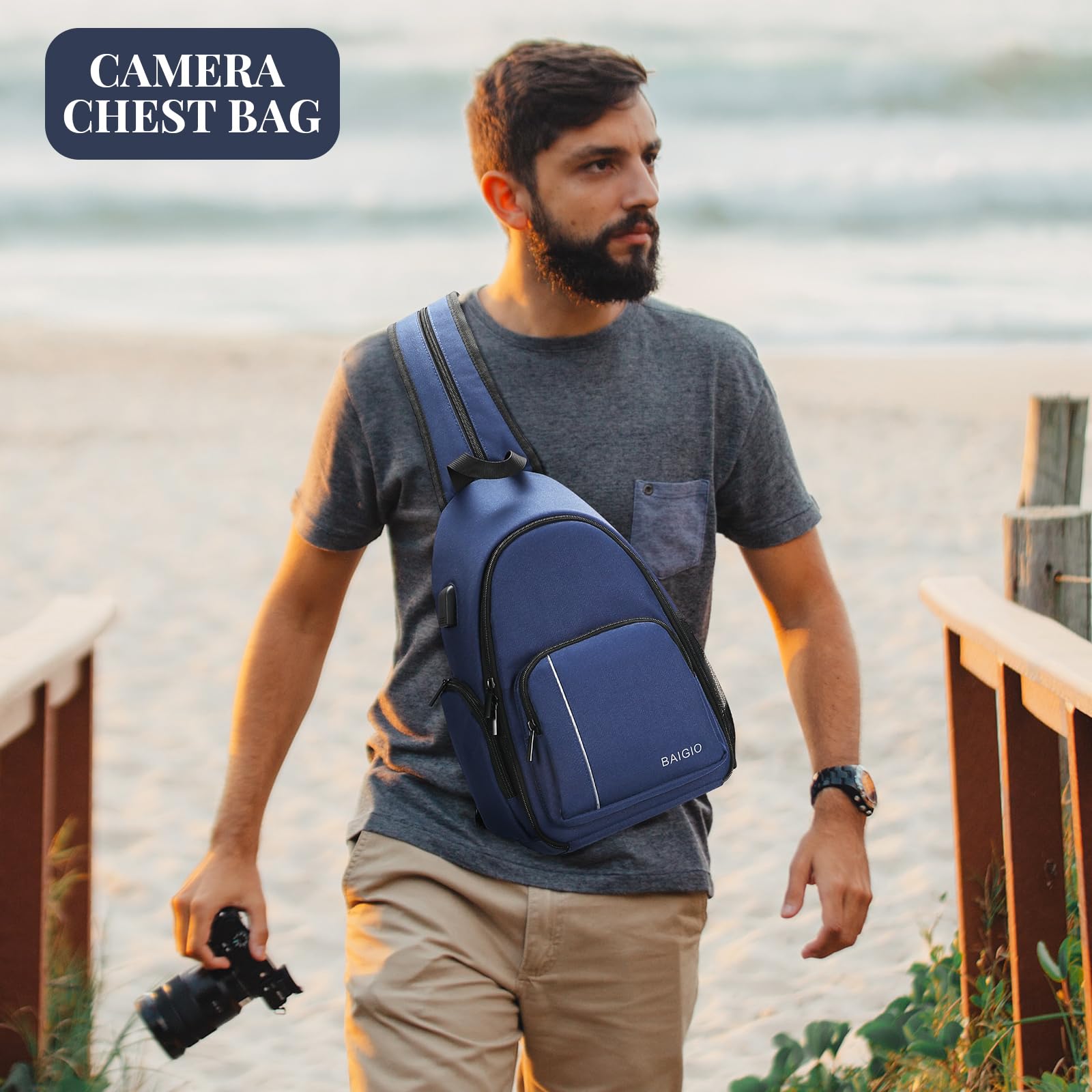BAIGIO Camera Sling Bag Small Camera Backpack for Photographers,Water-resistant Camera Crossbody Bag Travel Caemra Backpack for DSLR SLR Mirrorless Camera