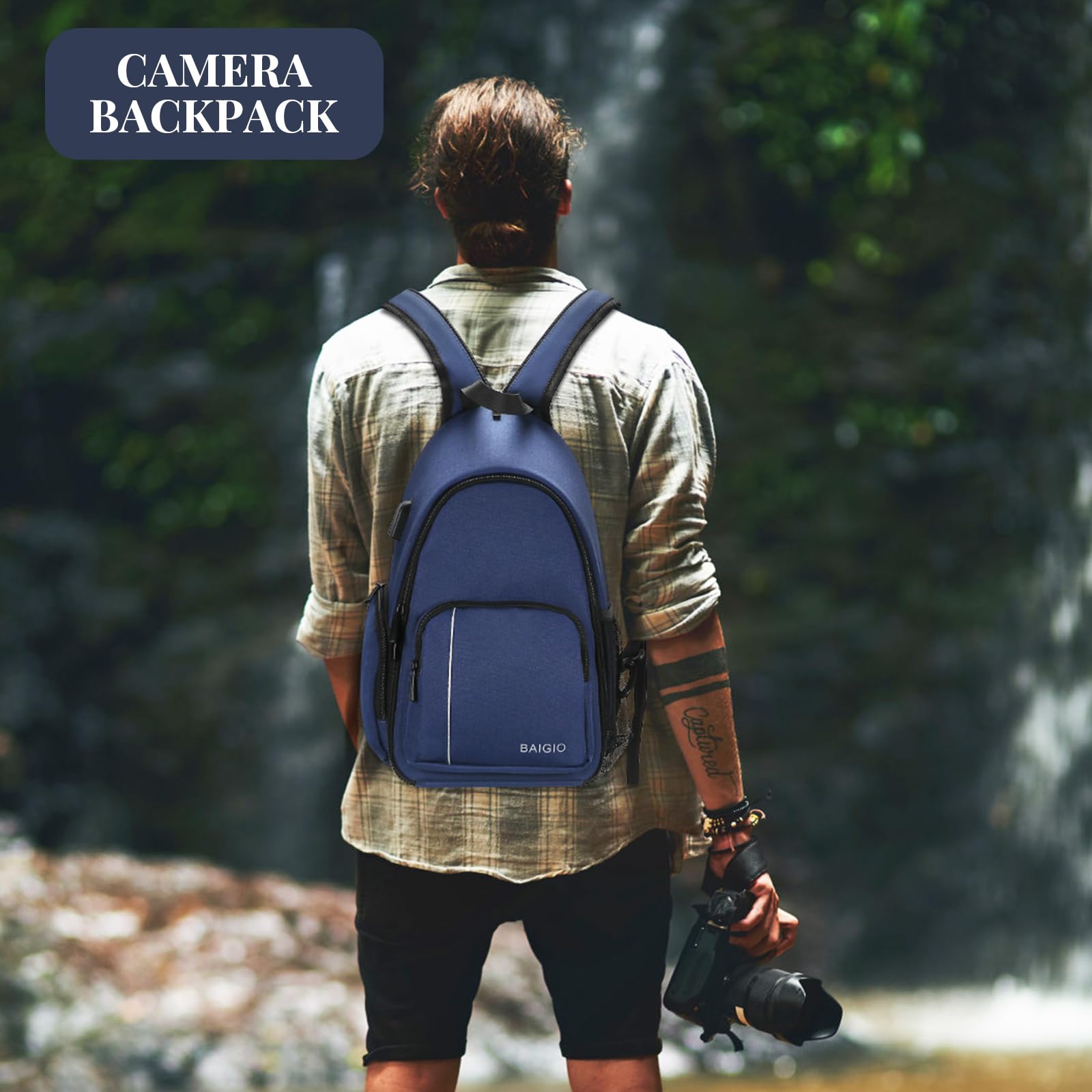 BAIGIO Camera Sling Bag Small Camera Backpack for Photographers,Water-resistant Camera Crossbody Bag Travel Caemra Backpack for DSLR SLR Mirrorless Camera