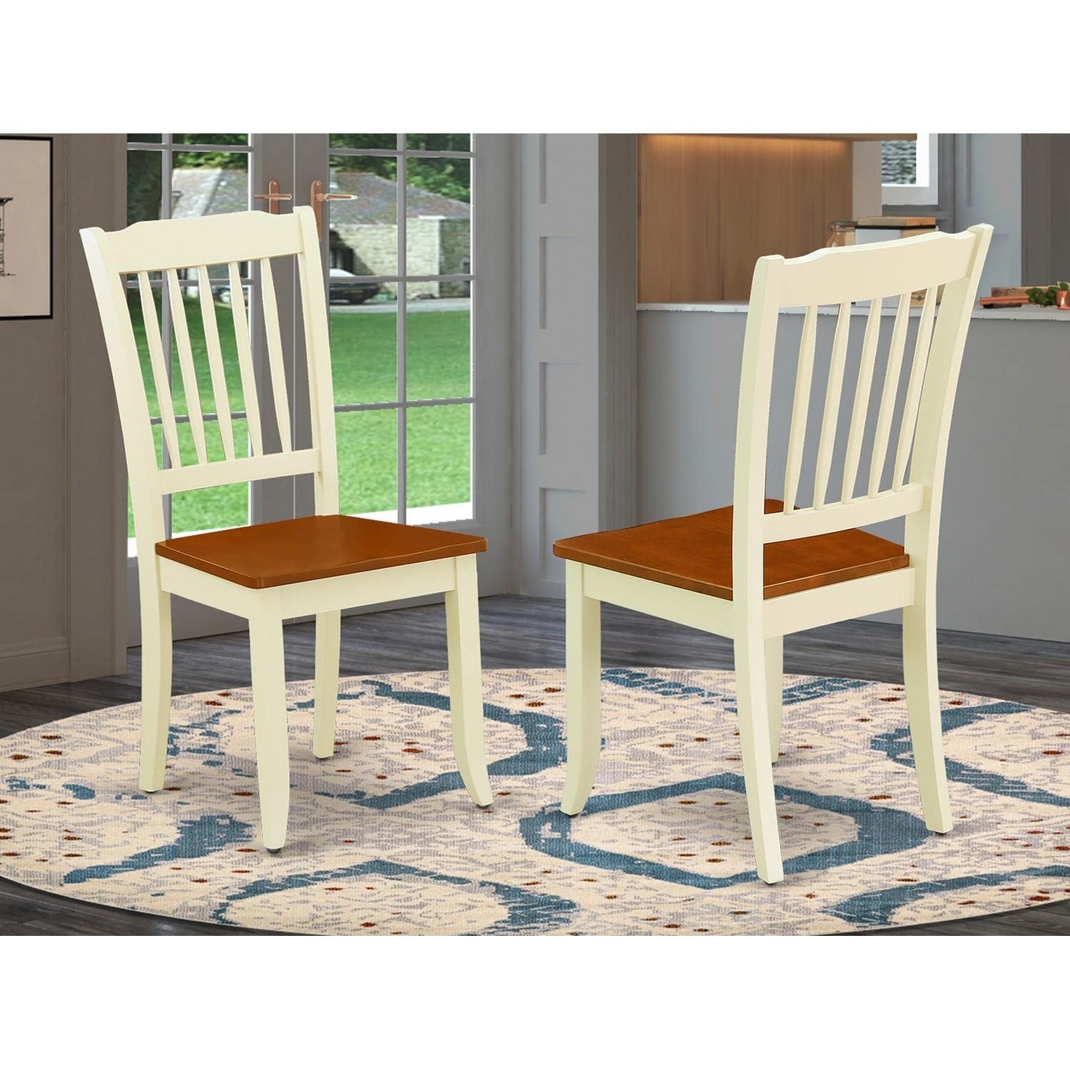 East West Furniture DAC-BMK-W Danbury Dining Chairs - Slat Back Wooden Seat Chairs, Set of 2, Buttermilk & Cherry