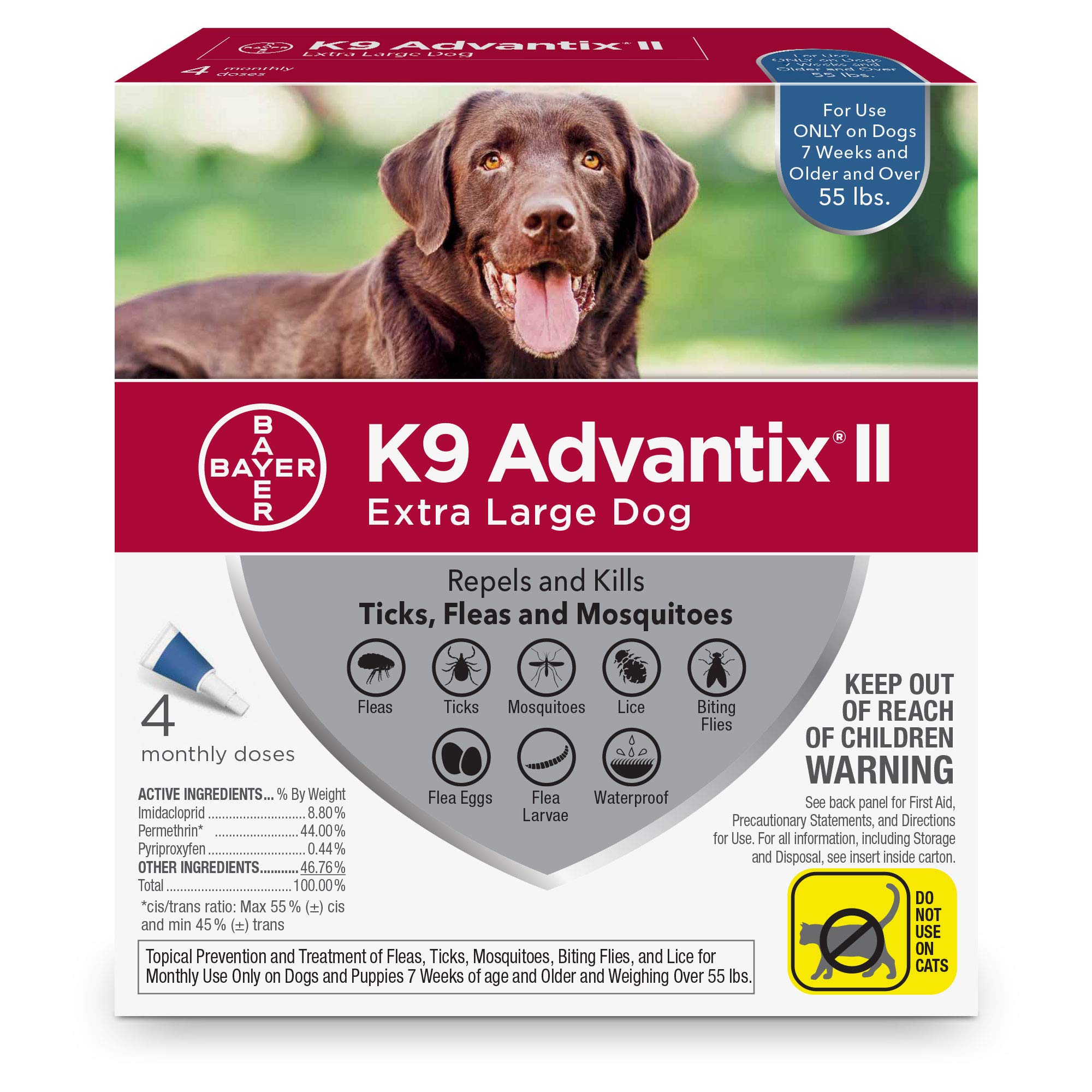 Bayer K9 Advantix II Flea and Tick Prevention for Extra-Large Dogs 4-Pack, Over 55 Pounds
