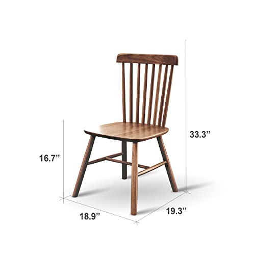 Livinia Aslan Malaysian Oak Dining Chair Set of Two, Country Farmhouse High Spindle Back Wooden Side Chairs (Walnut)