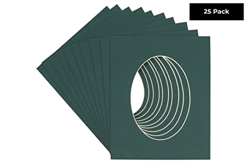 CountryArtHouse Forest Green Acid Free 20x27 Oval Picture Frame Mat with White Core Bevel Cut for 15x23 Pictures - Fits 20x27 Frame - Pack of 25 Matboards