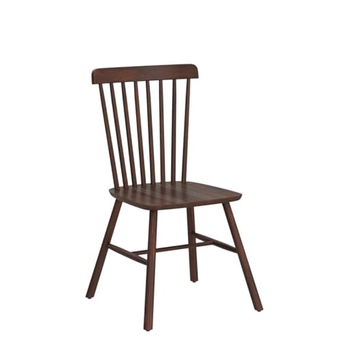 Livinia Aslan Malaysian Oak Dining Chair Set of Two, Country Farmhouse High Spindle Back Wooden Side Chairs (Walnut)