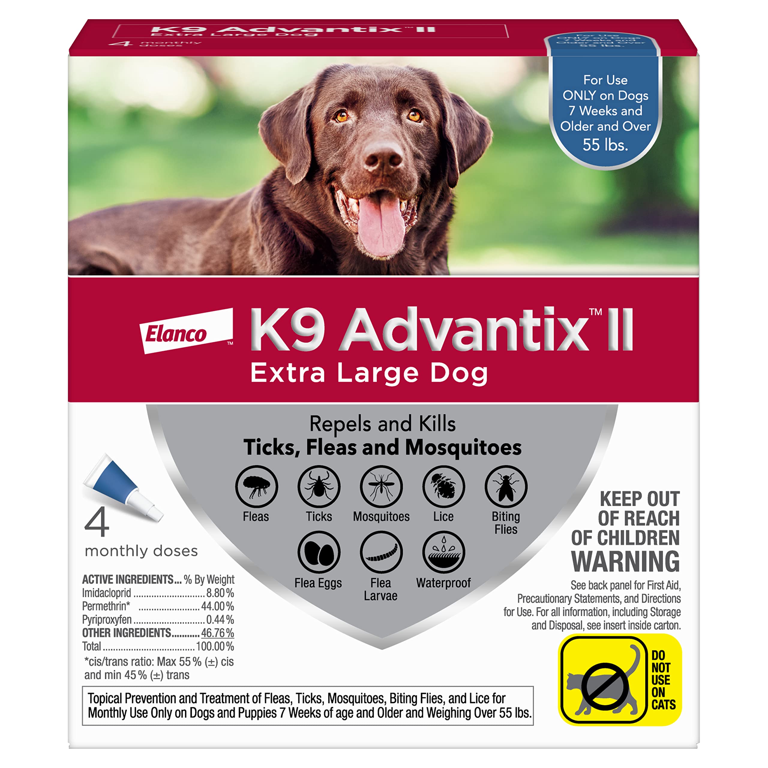Bayer K9 Advantix II Flea and Tick Prevention for Extra-Large Dogs 4-Pack, Over 55 Pounds