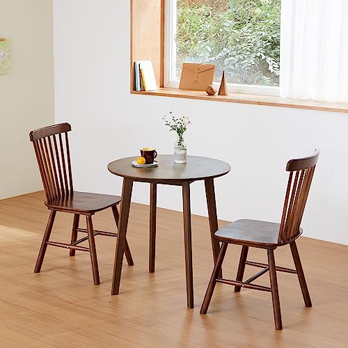 Livinia Aslan Malaysian Oak Dining Chair Set of Two, Country Farmhouse High Spindle Back Wooden Side Chairs (Walnut)