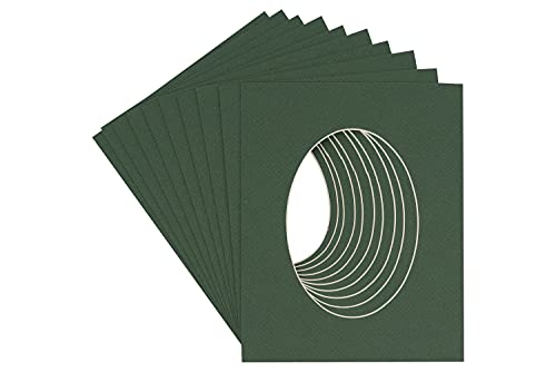 CountryArtHouse Hunter Green Acid Free 12x18 Oval Picture Frame Mat with White Core Bevel Cut for 11x14 Pictures - Fits 12x18 Frame - Pack of 25 Matboards