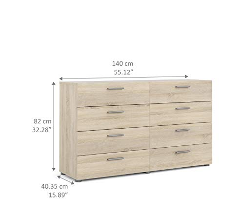 Tvilum 8 Drawer Double Dresser, 15,85" D x 55,12" W x 32,17" H, Oak
