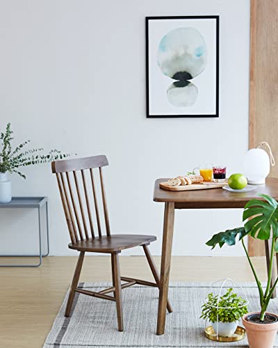 Livinia Aslan Malaysian Oak Dining Chair Set of Two, Country Farmhouse High Spindle Back Wooden Side Chairs (Walnut)