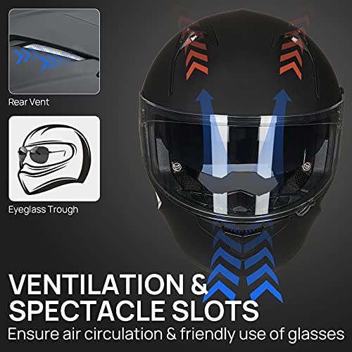 ILM Motorcycle Helmets with Built in Bluetooth Full Face Casco para Moto Dual Visor for Adults Men Women DOT Model-X9(Matte Black,M)