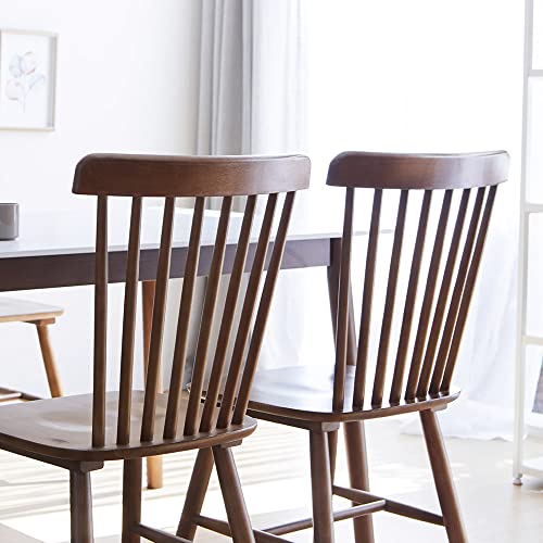 Livinia Aslan Malaysian Oak Dining Chair Set of Two, Country Farmhouse High Spindle Back Wooden Side Chairs (Walnut)