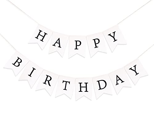 White Happy Birthday Banner - White Linen Banner , Birthday Party Banner Black , Best Birthday Gift , Black and White Birthday Banner , Birthday Party Drop Sign , Party Photo Backdrop
