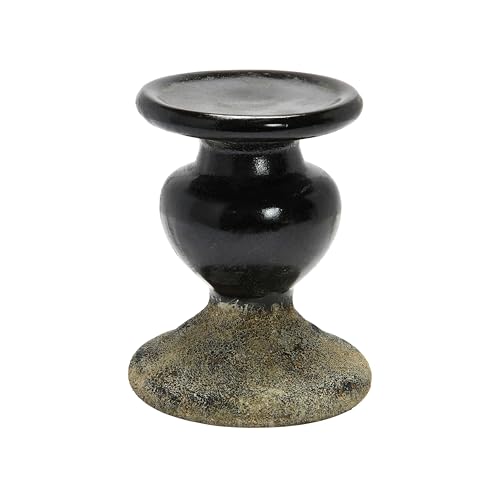 Creative Co-Op 2-Tone Sculptural Terracotta Pillar Candle Holder, Distressed Black