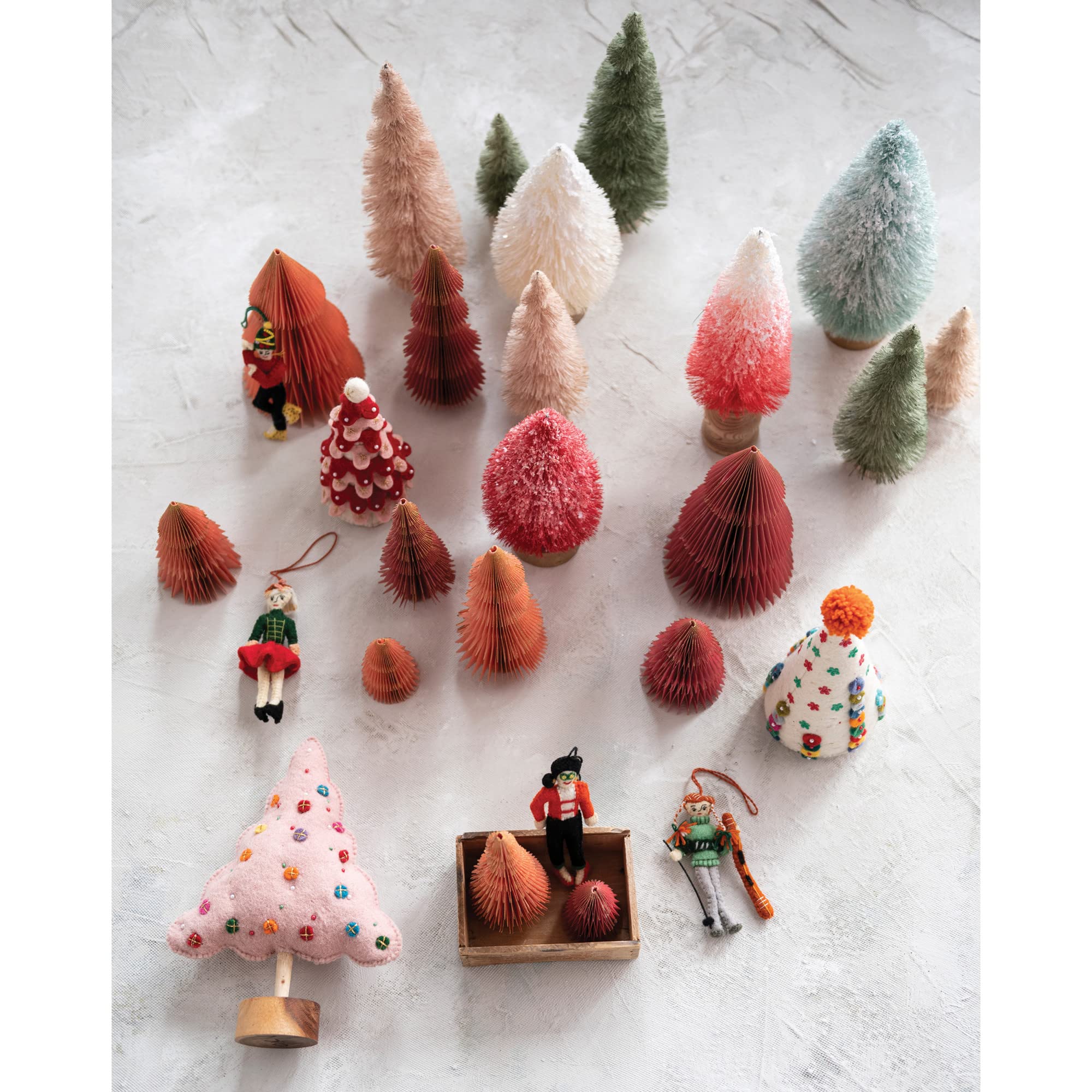 Creative Co-Op 8" L x 3" W x 10-1/4"H Handmade Wool Felt Tree w/Beads, Applique, Embroidery & Wood Base, Multi Color