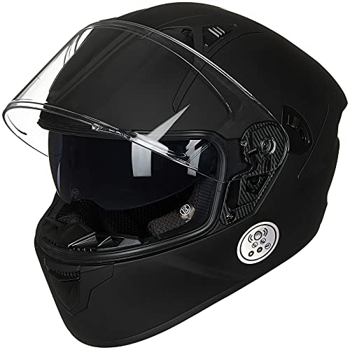 ILM Motorcycle Helmets with Built in Bluetooth Full Face Casco para Moto Dual Visor for Adults Men Women DOT Model-X9(Matte Black,M)