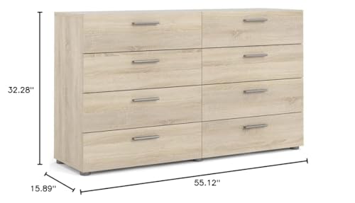 Tvilum 8 Drawer Double Dresser, 15,85" D x 55,12" W x 32,17" H, Oak