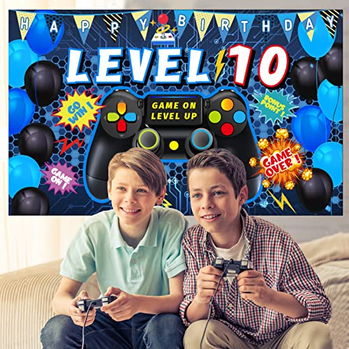 Vlipoeasn 10th Birthday Decorations for Boys 10th Video Game Birthday Decorations 10 Birthday Video Game Backdrop 10 Birthday Backdrop for Boys