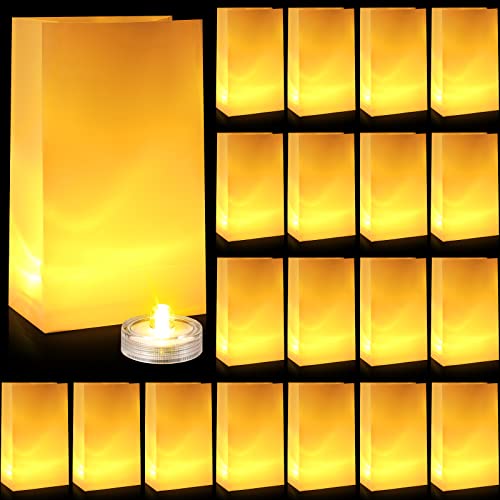 Supervitae 200 Pieces Plastic Luminaria Bags Set Including 100 and LED Waterproof Candle for Christmas Decorations, Hanukkah Lights, Easter, Wedding White