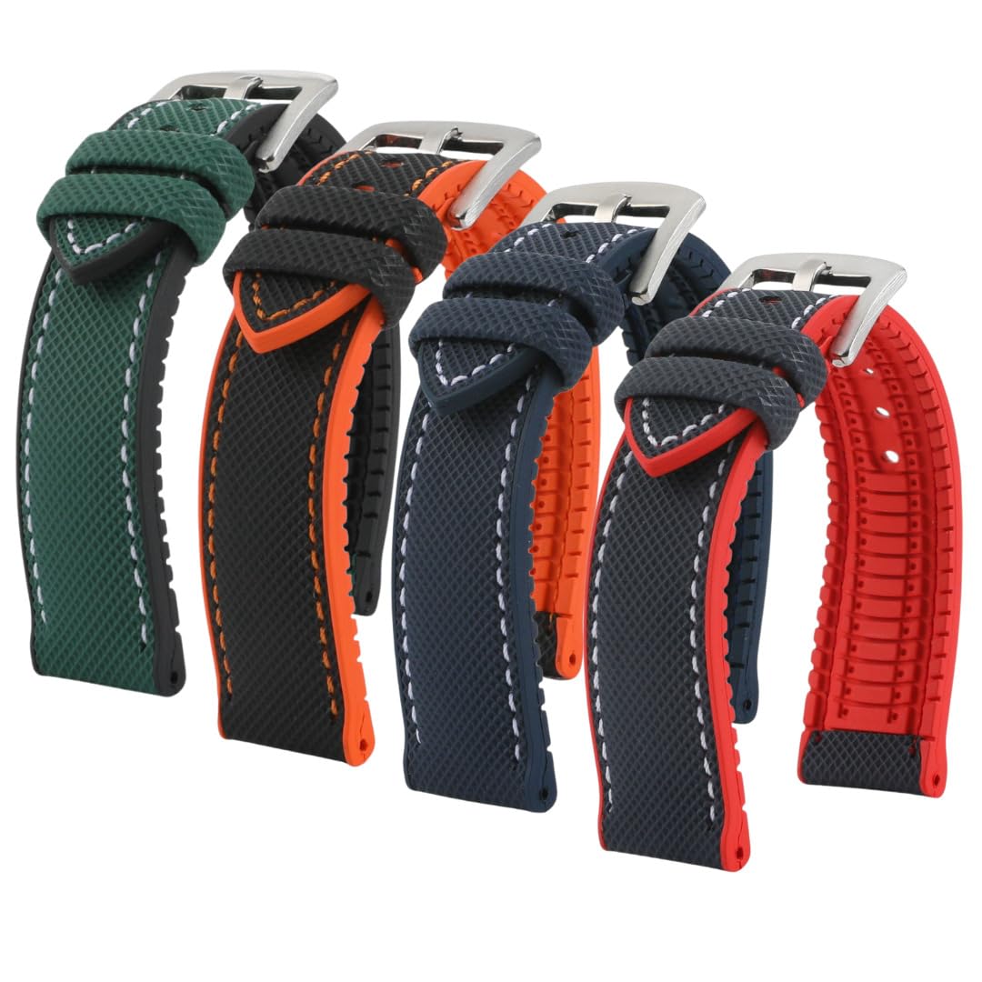Strapseeker Theo Hybrid Nylon & FKM Rubber Performance Watch Band Replacement Watch Bands Quality Waterproof Watch Straps for Men & Women Deployment Clasp Pin Buckle Compatible with Most Watches