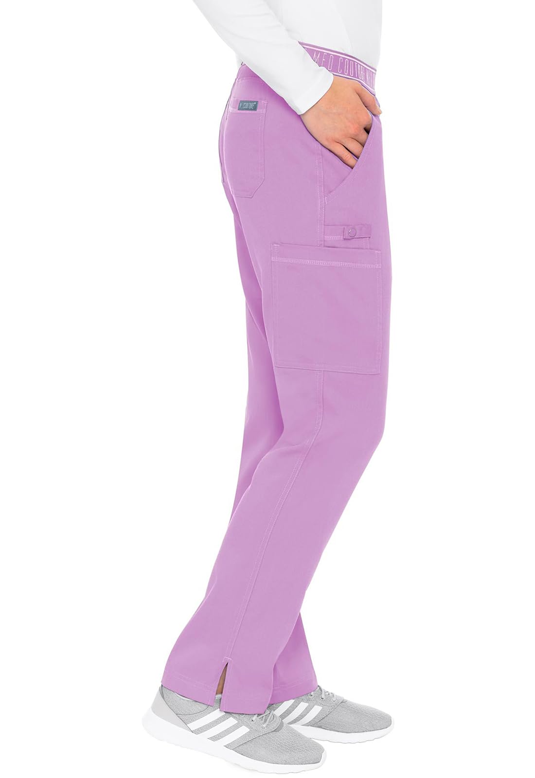 Med Couture Women's Yoga Pull-On Pant with 7 Pockets Ultra-Soft Rib-Knit Waistband and 2-Way Stretch Technology - MC7739, S, Lilac