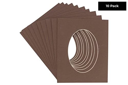 CountryArtHouse Chocolate Brown Acid Free 7x10 Oval Picture Frame Mat with White Core Bevel Cut for 5.5x8.5 Pictures - Fits 7x10 Frame - Pack of 10 Matboards