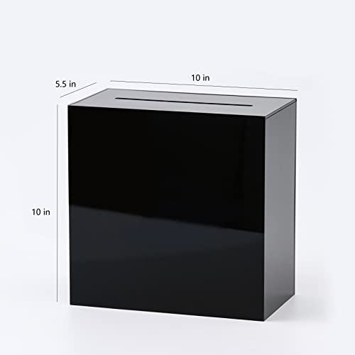 UNIQOOO Black Acrylic Wedding Card Box with Slot, Thick DIY Large 10x10x5.5 inch w/ No Print, Wedding Receptions Wishing Well Money Box, Birthday, Memory Box