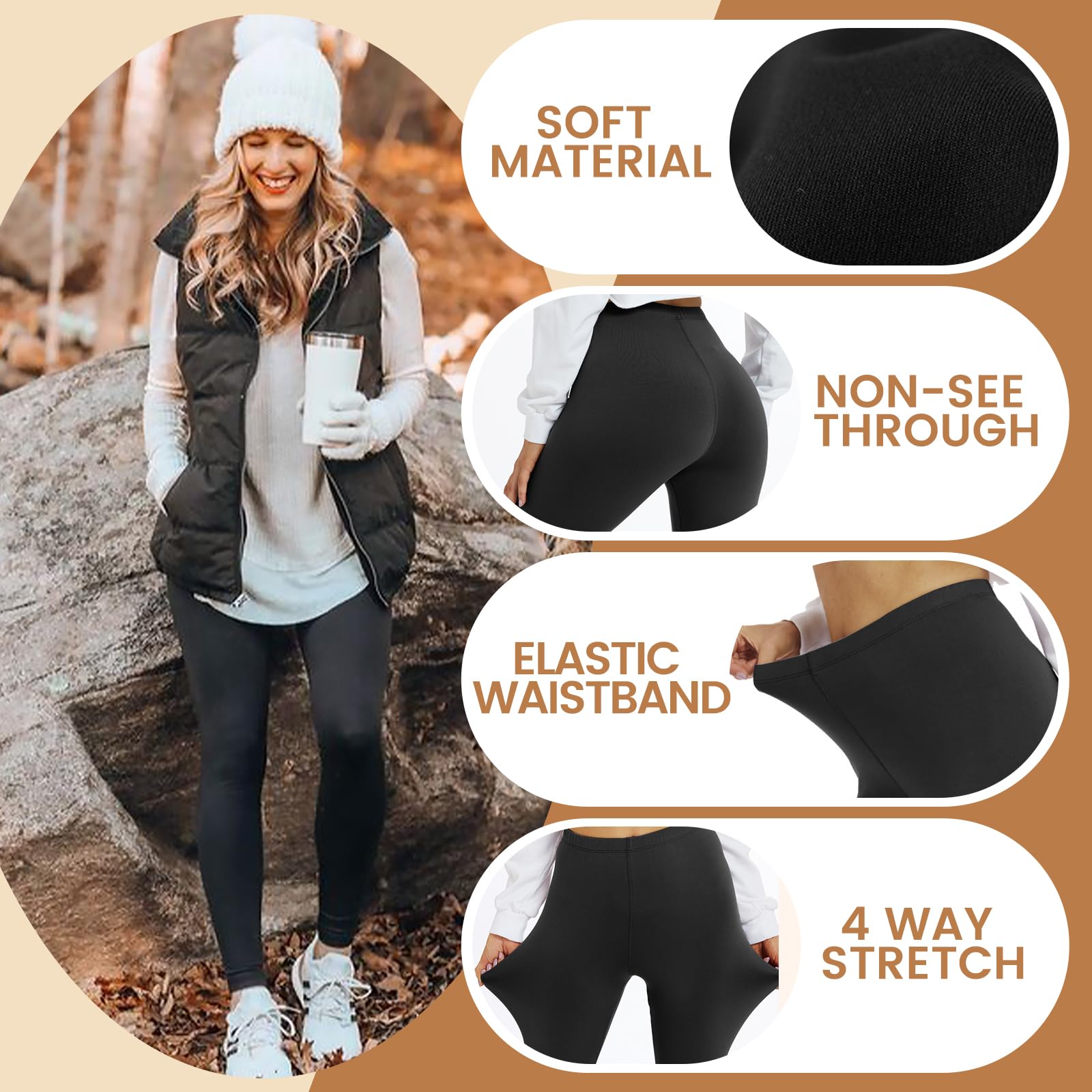 Happy.angel 2 Pack Fleece Lined Leggings Women, Thermal Warm Black Winter Workout Yoga Leggings