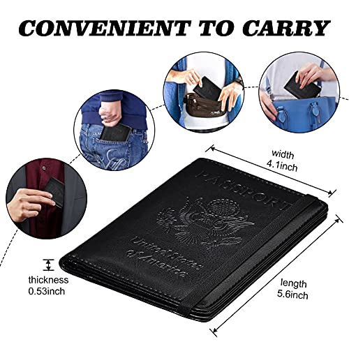 HerriaT Passport Holder Cover Case RFID Blocking Travel Wallet Card Case for Women Man(Black)
