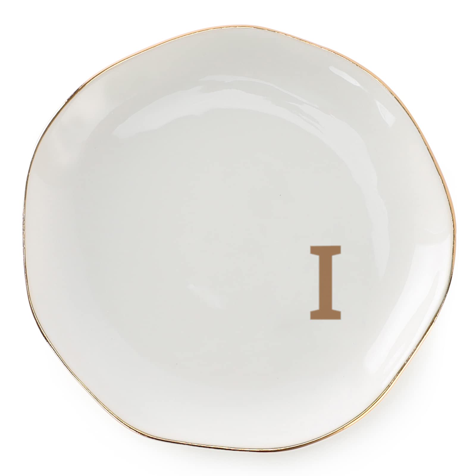 VINCOMIC Initials Ring Dish Jewery Tray with Personalized I-Monogrammed Gifts Wedding Engagement for Women Friends sister,Ceramic White