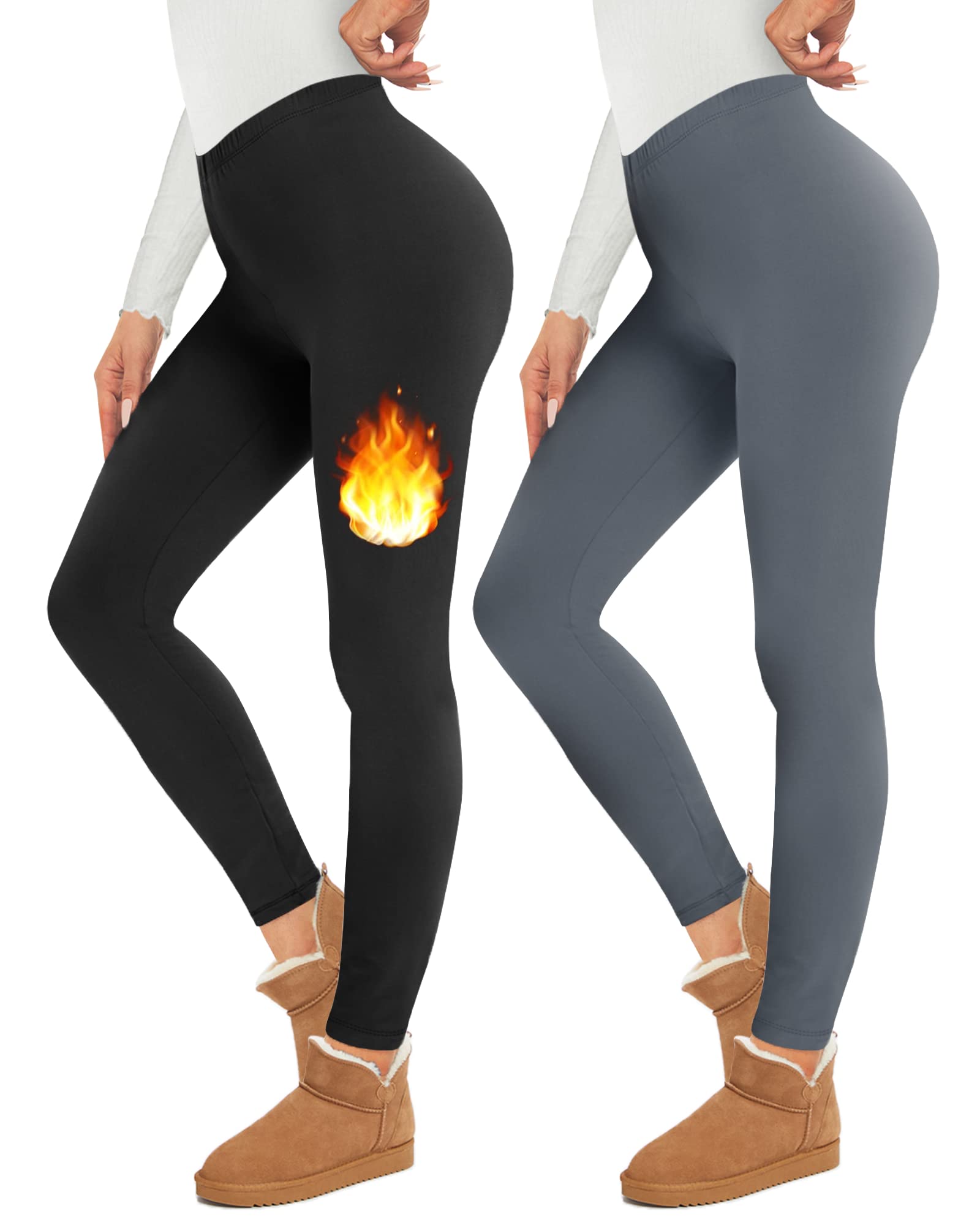 Happy.angel 2 Pack Fleece Lined Leggings Women, Thermal Warm Black Winter Workout Yoga Leggings