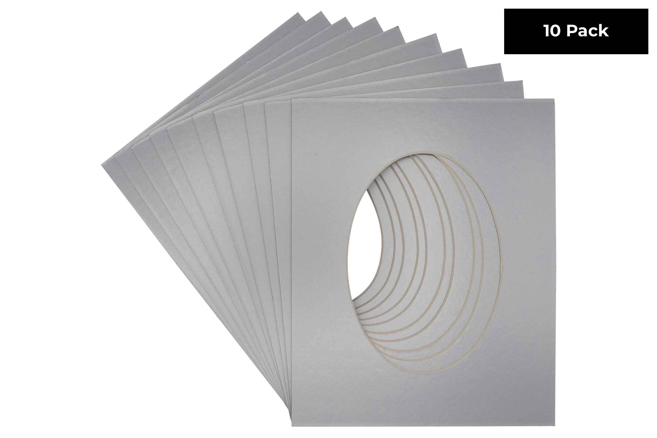 CountryArtHouse Metallic Silver Acid Free 12x18 Oval Picture Frame Mat with White Core Bevel Cut for 11x15 Pictures - Fits 12x18 Frame - Pack of 10 Matboards