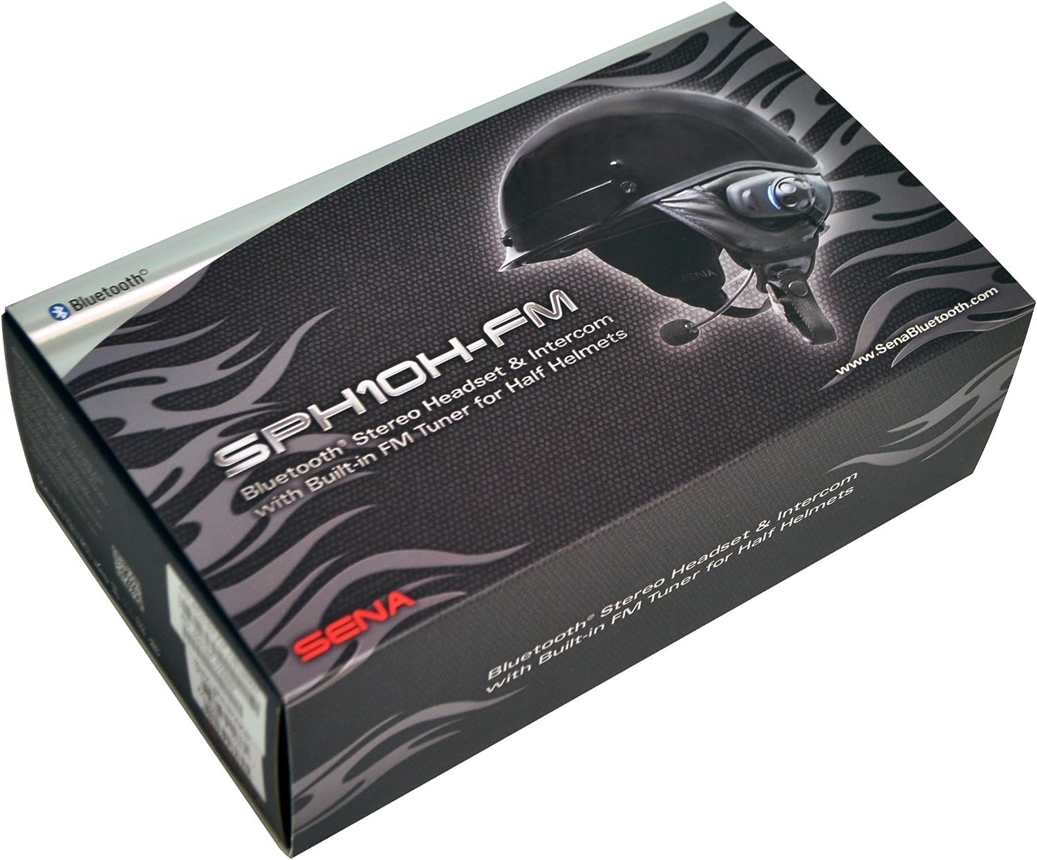 Sena SPH10H-FM-01 Motorcycle Bluetooth Stereo Headset and Intercom with Built-in FM Tuner for Half Helmets, Black
