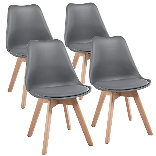 Yaheetech Dining Chairs Accent Chair with Beech Wood Legs Modern Mid Century Eiffel Inspired Chair, Dark Gray, 4Pcs