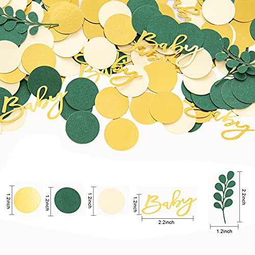 Greenery Baby Shower Confetti Decorations - Sage Green Table Scatter Confetti with Eucalyptus, Gold Baby Letter, Green Paper Confetti for Baby Shower Gender Reveal Table Decorations