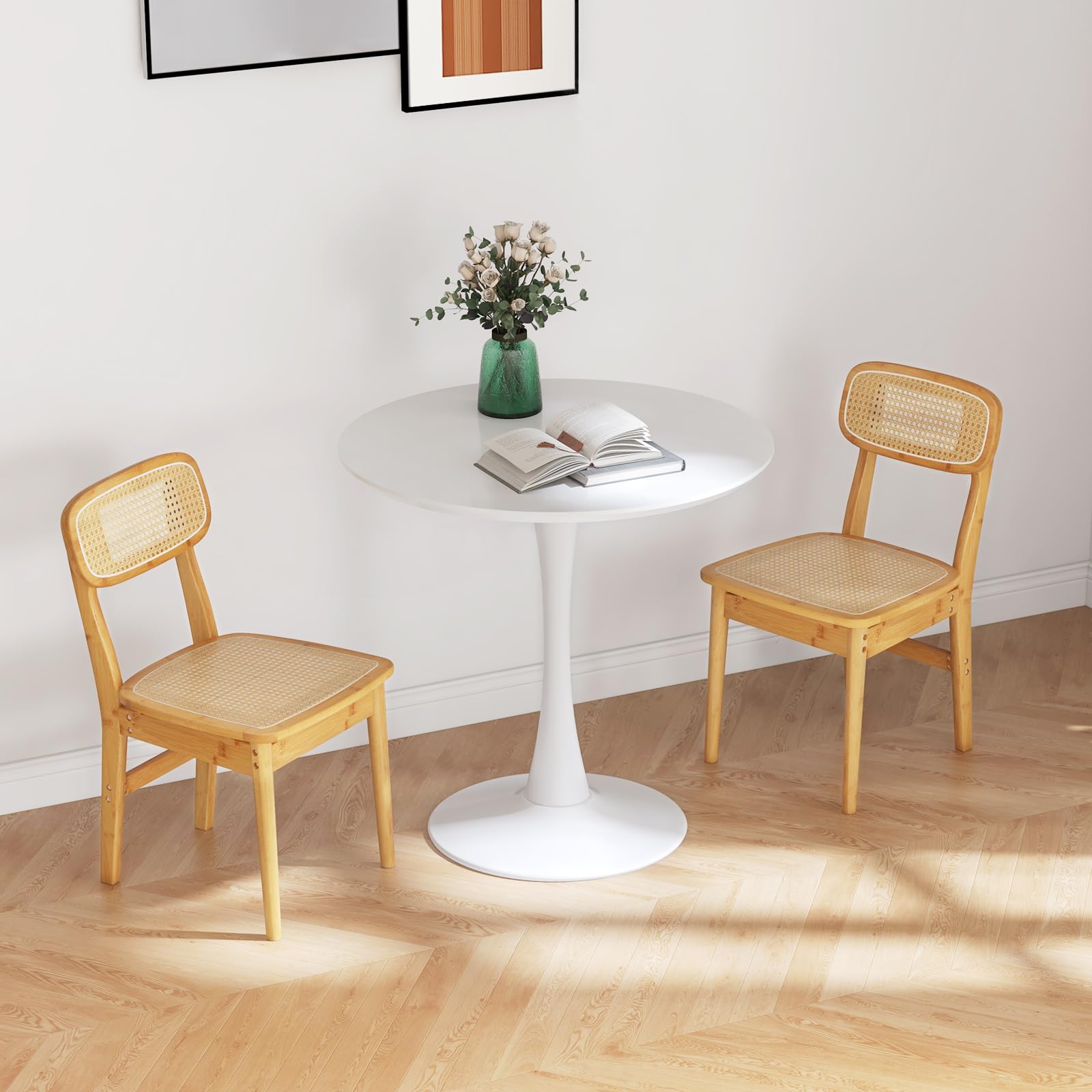 Giantex Rattan Dining Chairs Set of 2, Boho Cane Kitchen Chairs, Max Load 300 Lbs, Bamboo Armless Dining Room Chairs
