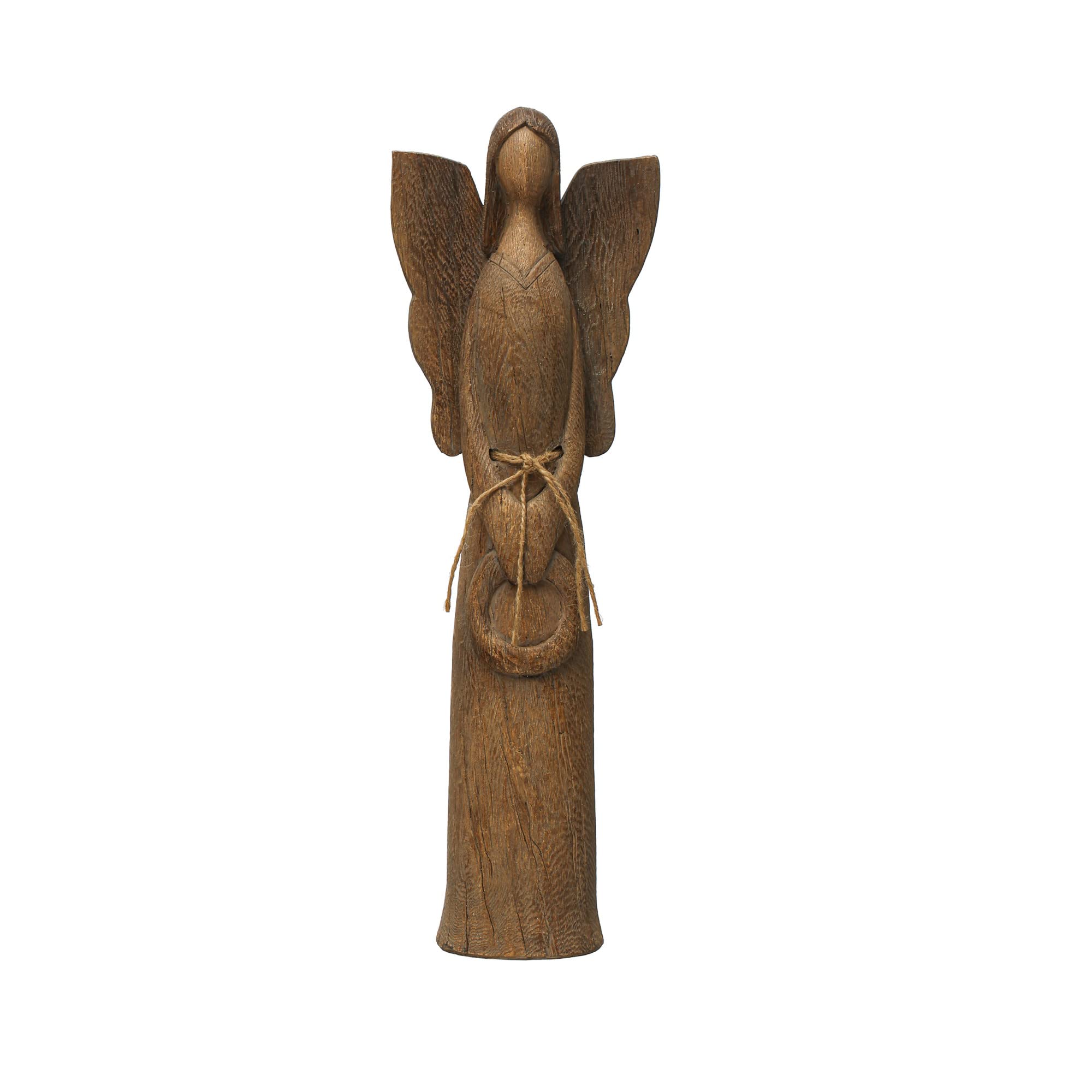 Creative Co-Op 5-1/4'L x 3-1/4'W x 16' H Resin Angel w/Wreath, Wood Finish Brown