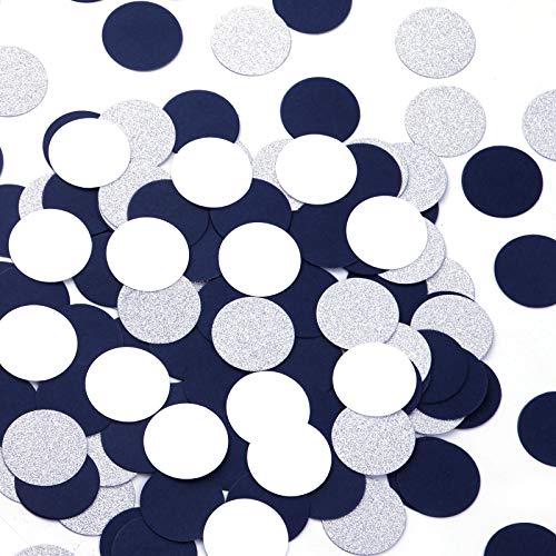 Navy-Blue White-Silver Party-Decorations Paper Confetti - 300pcs Glitter Graduation Boys Birthday Table Confetti Mothers Faterhs Day Wedding Baby Shower Decoration Lasting Surprise