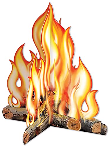 Beistle Three Dimensional Cardstock Paper Campfire Centerpiece Summer Camping Theme Western Party Decorations, 12", Brown/Orange/Yellow