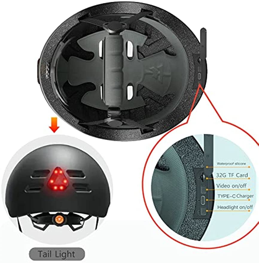 Smart Bike Helmet for Adult, Helmet with Camera(32GB TF Card Included), Helmet Video Recorder with Security Lights for Safe Riding，Motorcycle Helmet，tachograph