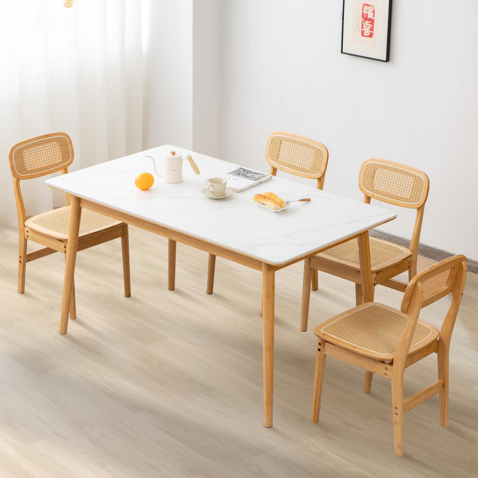 Giantex Rattan Dining Chairs Set of 2, Boho Cane Kitchen Chairs, Max Load 300 Lbs, Bamboo Armless Dining Room Chairs