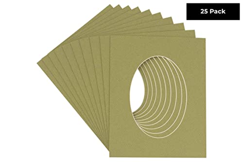 CountryArtHouse Valley Green Acid Free 6x9 Oval Picture Frame Mat with White Core Bevel Cut for 3x5 Pictures - Fits 6x9 Frame - Pack of 25 Matboards