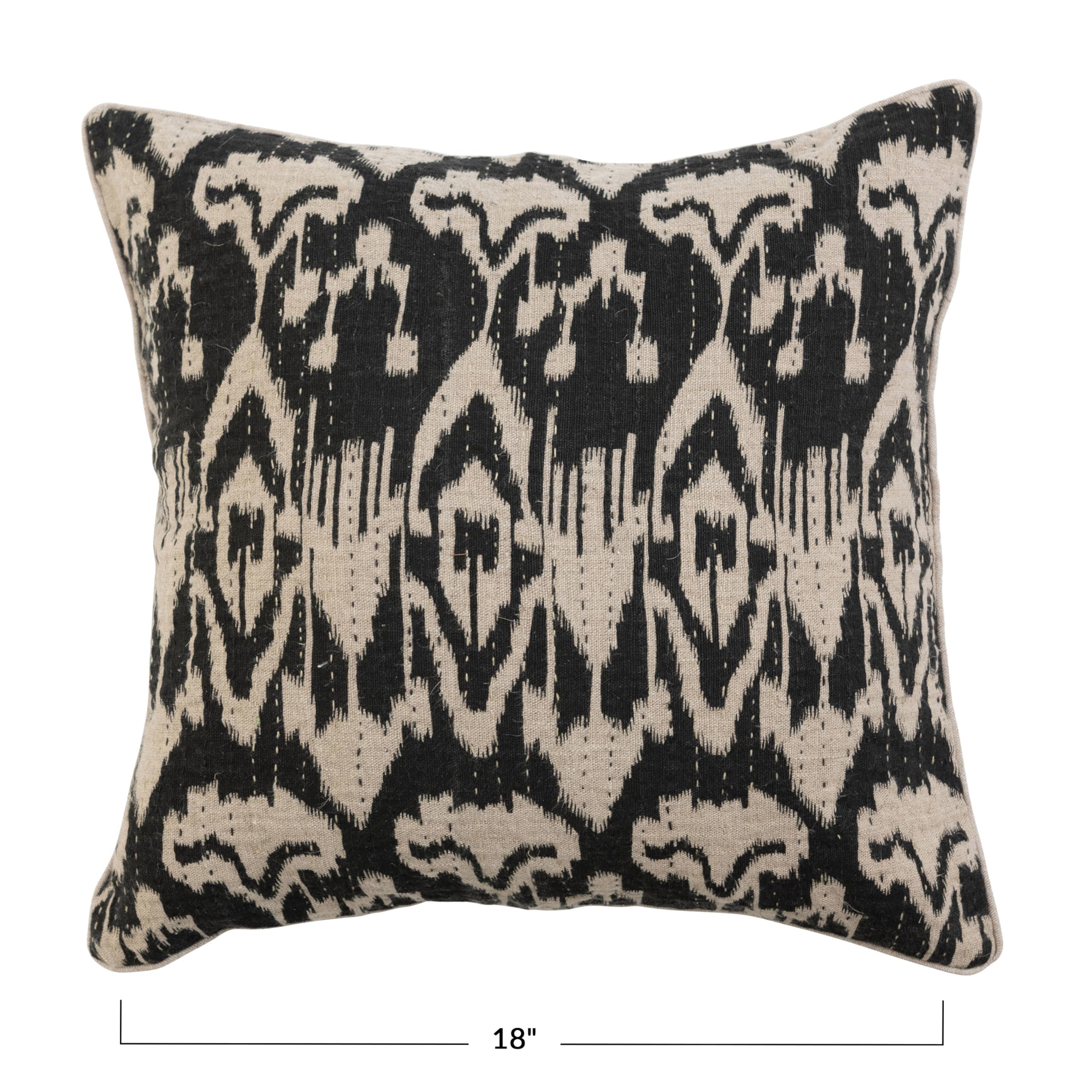 Creative Co-Op Woven Linen Ikat Print, Embroidery, Piping and Chambray Back, Black and White Pillow Covers, 18" L x 18" W x 0" H, Multicolor