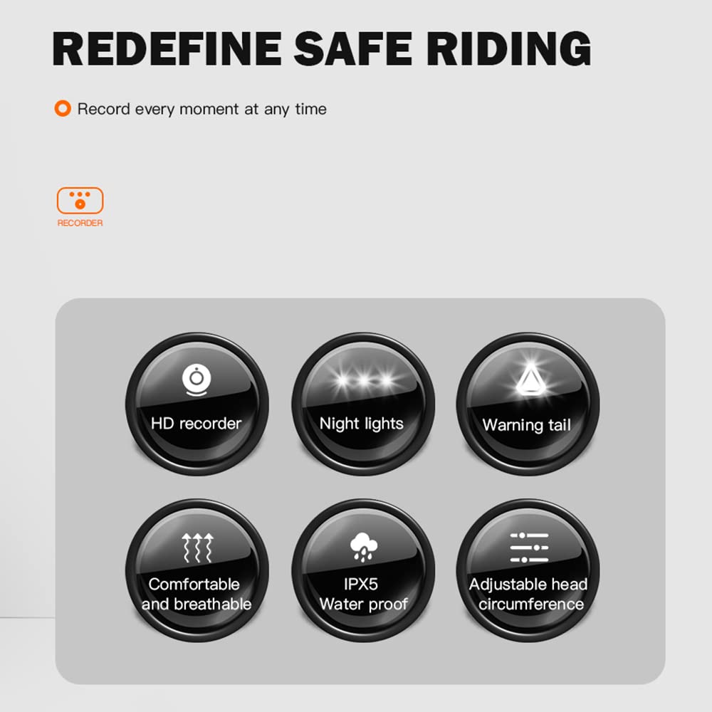 Smart Bike Helmet for Adult, Helmet with Camera(32GB TF Card Included), Helmet Video Recorder with Security Lights for Safe Riding，Motorcycle Helmet，tachograph
