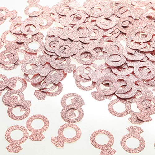MOWO Glitter Diamond Ring Paper Confetti for Table Wedding Birthday Bachelorette Party Decoration, 1.2 inch in Diameter (Rose Gold Glitter,200pc)