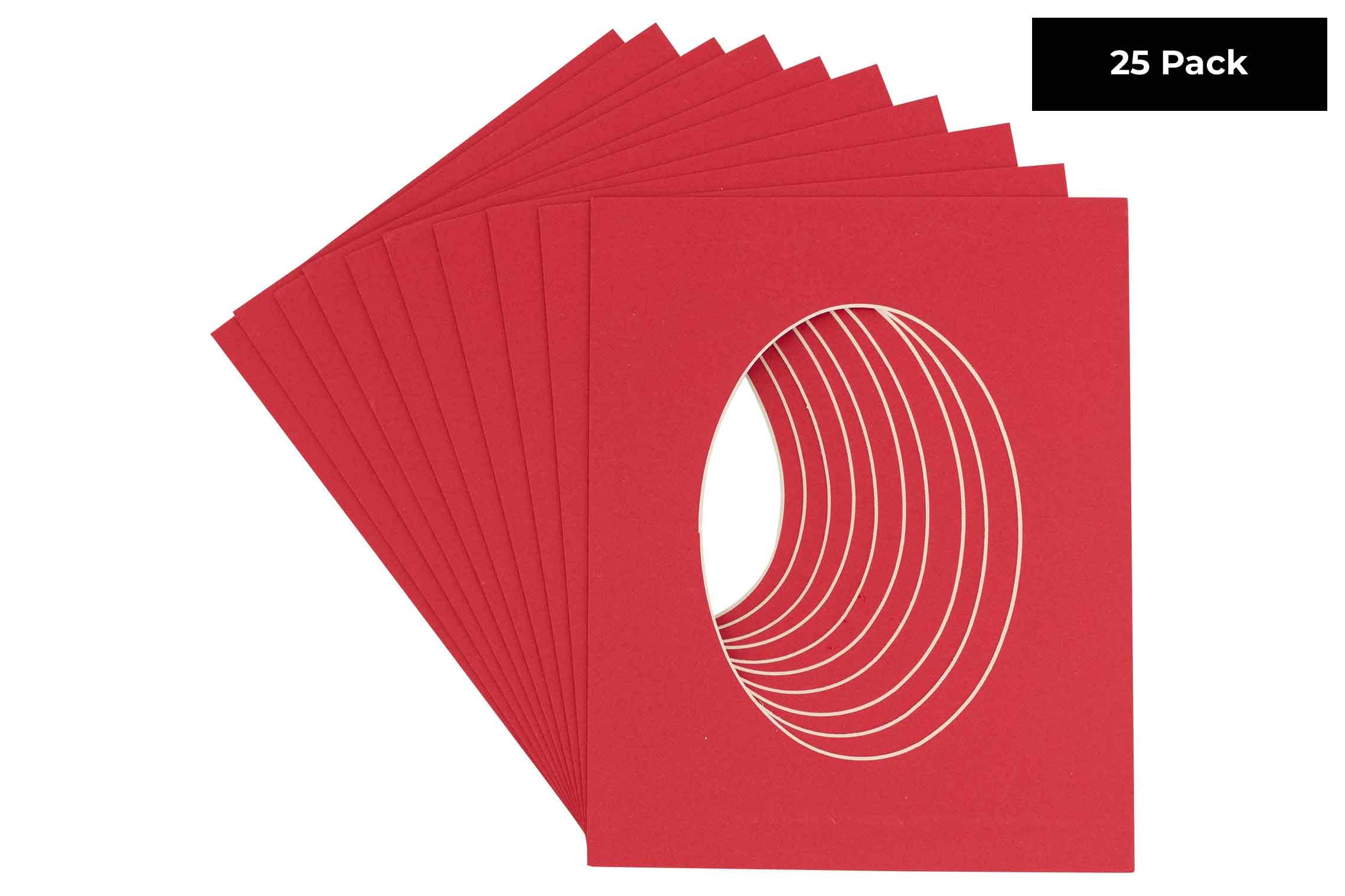 CountryArtHouse Cardinal Red Acid Free 9x11 Oval Picture Frame Mat with White Core Bevel Cut for 5.5x8.5 Pictures - Fits 9x11 Frame - Pack of 25 Matboards