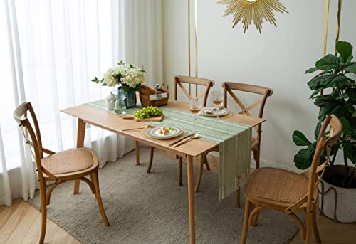 ZeeMart Farmhouse Table Runner, Rustic Table Runners 72 Inches Long, Linen Boho Table Runner, Braided Striped Green Table Runner for Dining Party Holiday, 15x72 Inches, Hollow Grass Green