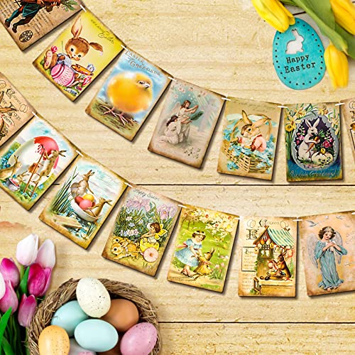 Easter Banner, Vintage Easter Decor for Fireplace Mantel, Easter Banner Decorations