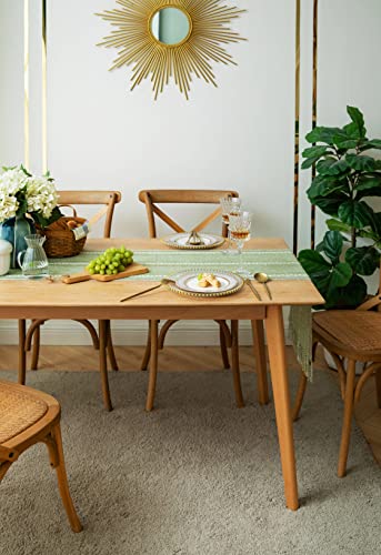 ZeeMart Farmhouse Table Runner, Rustic Table Runners 72 Inches Long, Linen Boho Table Runner, Braided Striped Green Table Runner for Dining Party Holiday, 15x72 Inches, Hollow Grass Green
