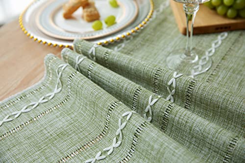 ZeeMart Farmhouse Table Runner, Rustic Table Runners 72 Inches Long, Linen Boho Table Runner, Braided Striped Green Table Runner for Dining Party Holiday, 15x72 Inches, Hollow Grass Green
